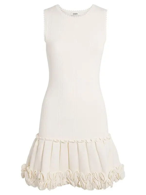 Sandro Knitted Floral-detail Mini Dress - Beige