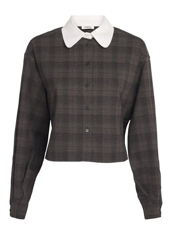 Sandro Check Contrast-collar Shirt - Black