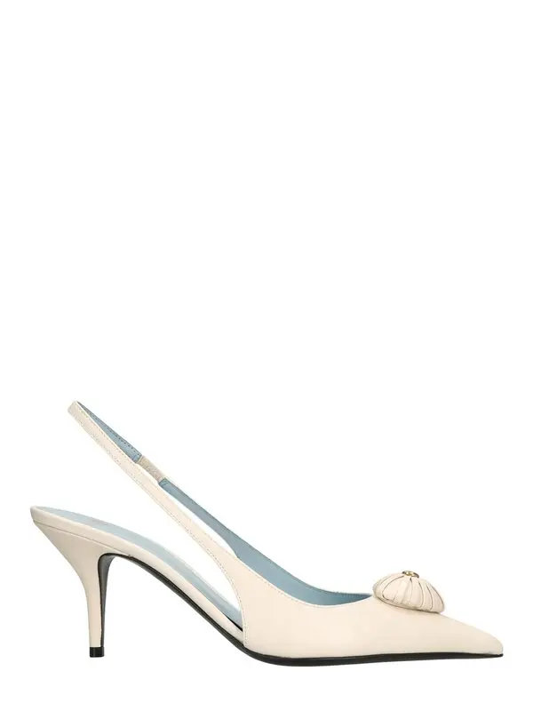 Valentino Garavani Leather Coeur Royal Slingback Pumps 75 - Ivory