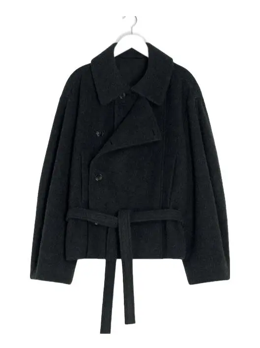 LEMAIRE Long-sleeved Belted Short Coat - Black