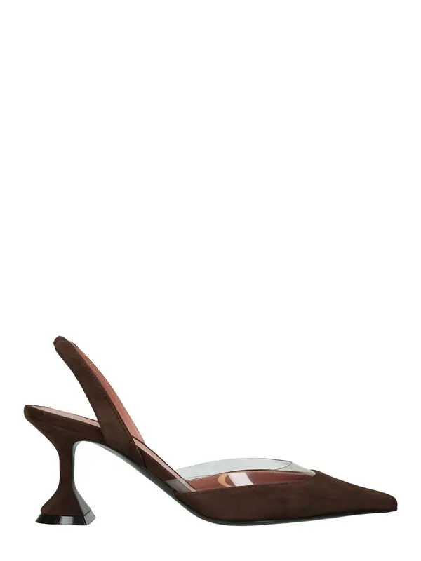 Amina Muaddi Suede Lara Slingback Heels 70 - Brown