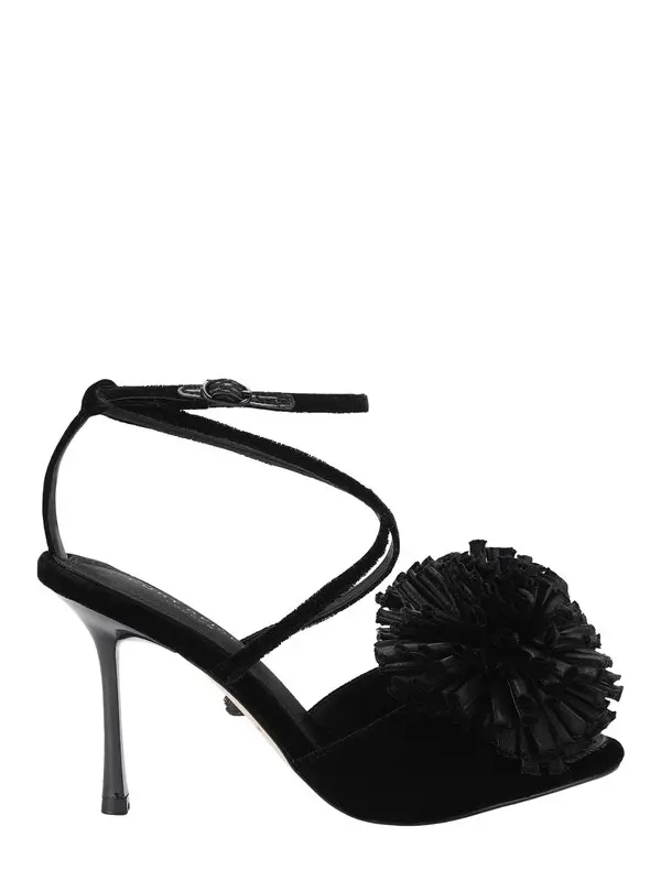 Kurt Geiger Velvet Pom Pom Heeled Sandals - Black