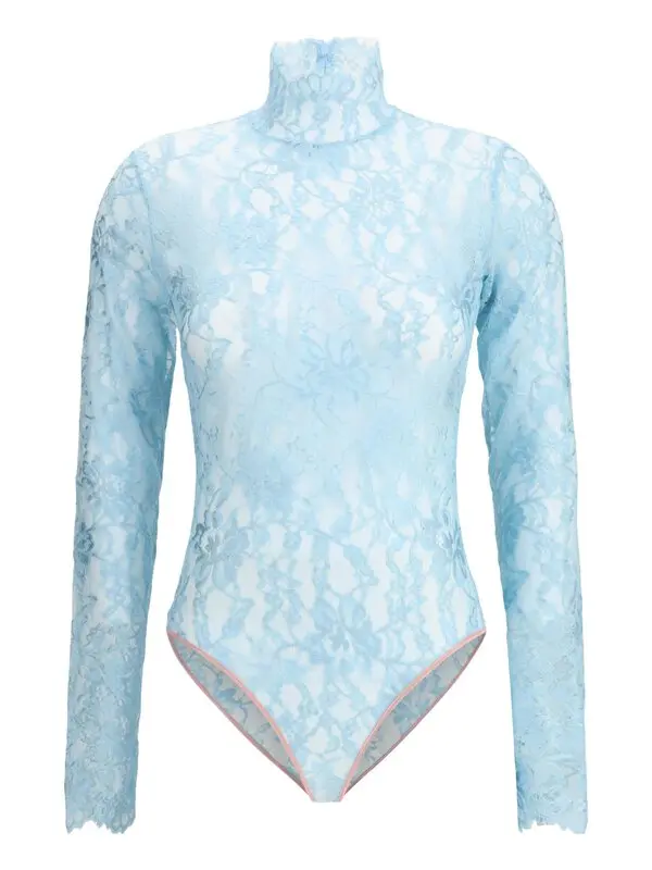 Valentino Garavani Lace Detailed Mock Neck Bodysuit - Blue