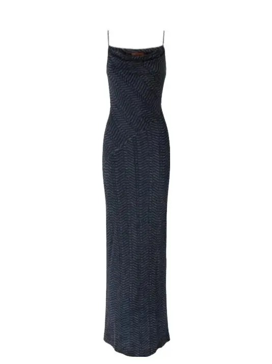 Missoni Long Viscose Lamé Dress With Hood - Blue-gold