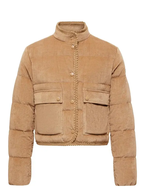 Moncler Essarts Braided Trim Corduroy Short Down Jacket - Light Brown