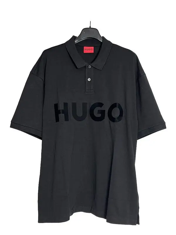 Hugo Boss Hugo Tonal Logo Print Oversized Polo Shirt - Black