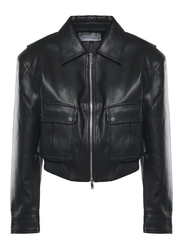 THE FRANKIE SHOP Cropped Lapel Leather Moto Jacket - Black