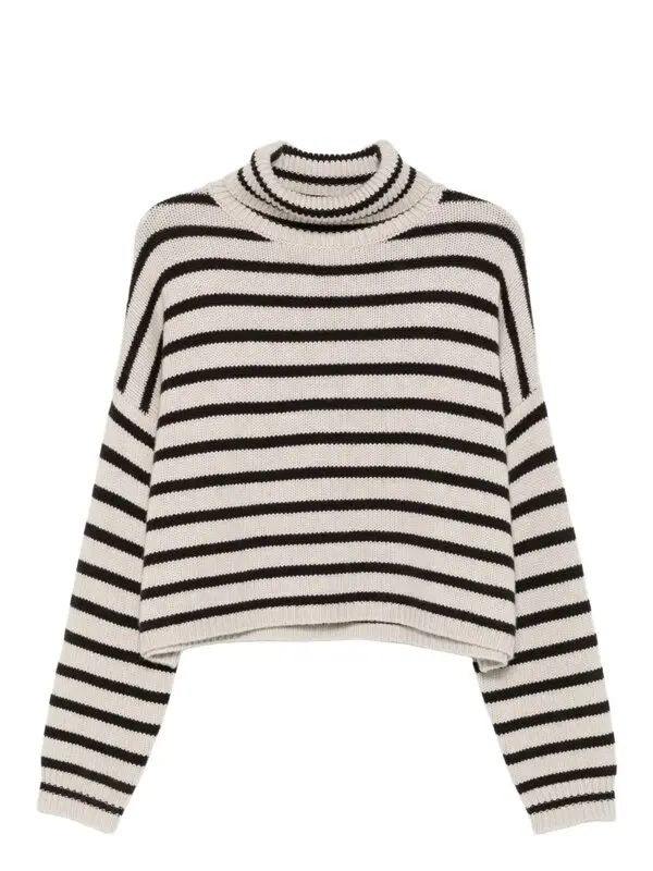 LISA YANG Striped Roll-neck Sweater - Beige/black
