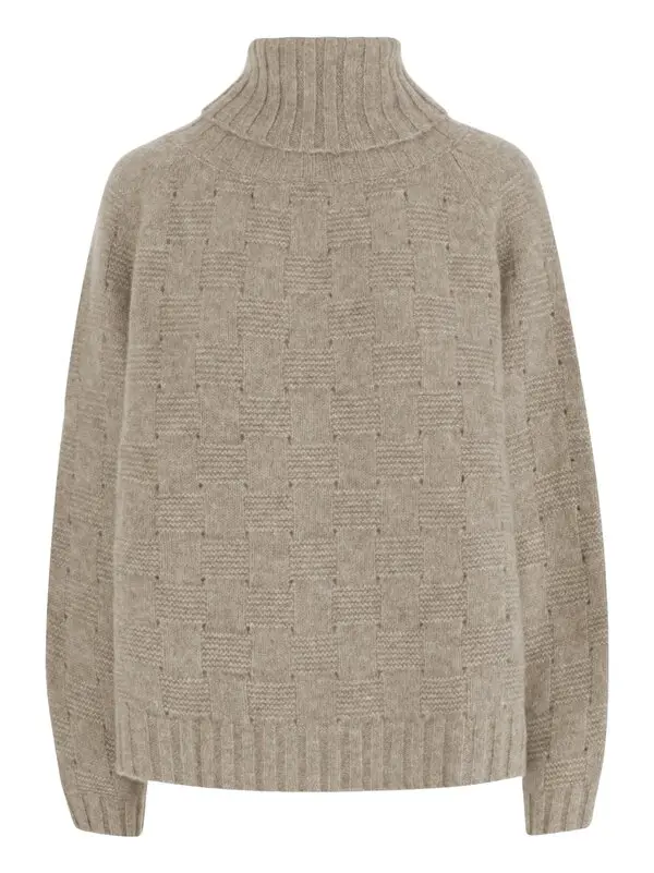 ALLUDE Geometric Pattern Turtleneck Sweater - Beige