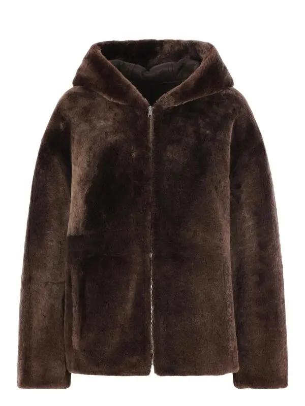 YVES SALOMON Hooded Shearling Jacket - Brown