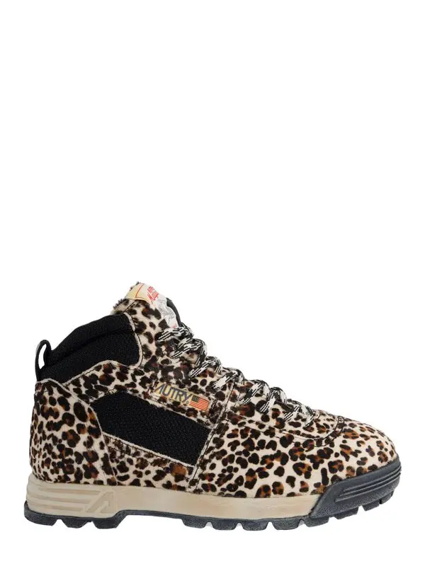 AUTRY Leopard-print High-top Round-toe Sneakers - Black