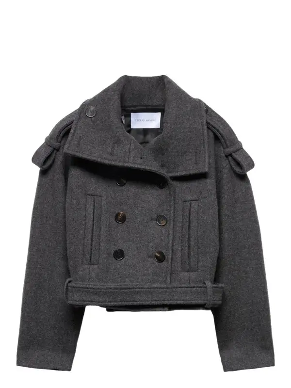 7 For All Mankind Double-breasted Cropped Wool Coat With A High Neck - Grey