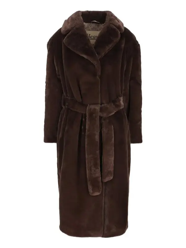 Herno Long-sleeved Faux Fur Coat - Brown