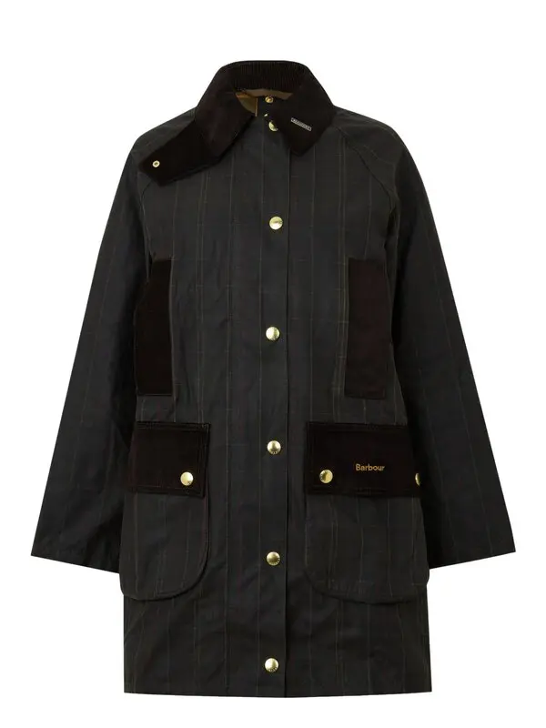 Barbour Check Corduroy Trim Wax Coat - Black
