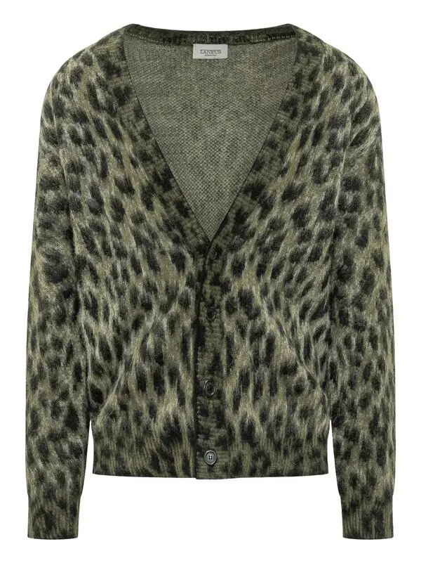 LANEUS Leopard Print V-neck Cardigan - No