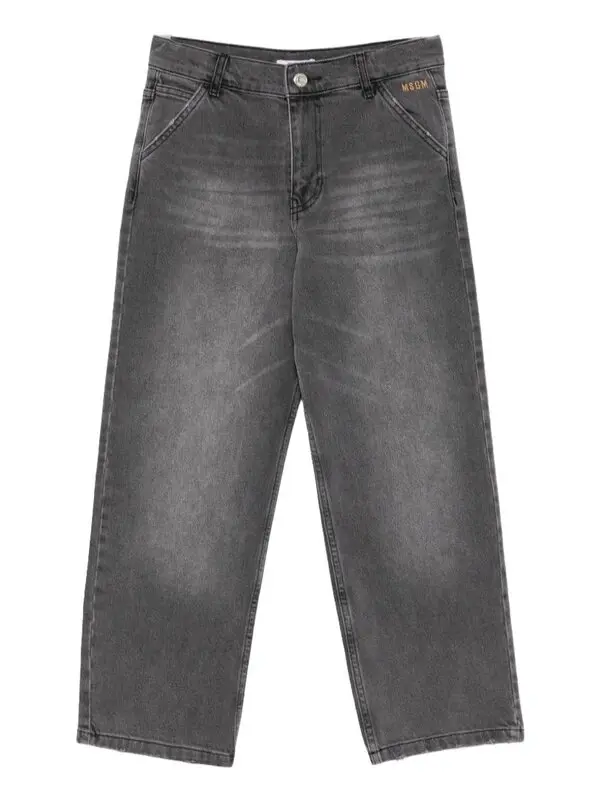 MSGM Faded-effect Logo-embroidered Jeans - Grey