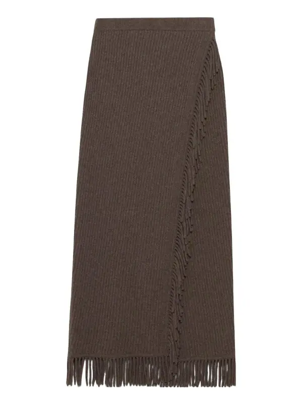 Simkhai Fringe Slit Knit Midi Skirt - Brown