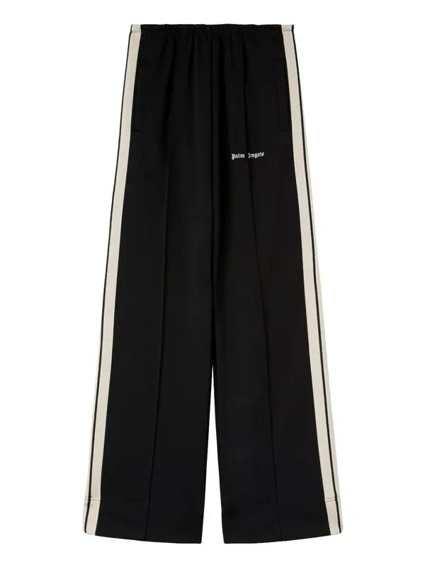 Palm Angels Logo Embroidered Wide Leg Track Pants - Black