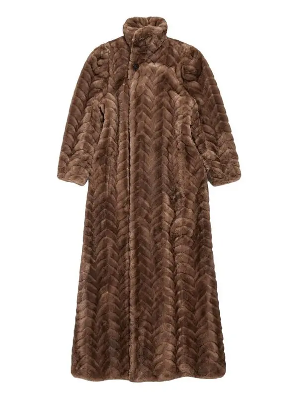 Balenciaga Faux Fur Maxi Coat - Brown
