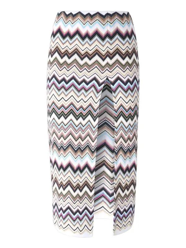 Missoni Zig Zag Viscose And Wool Midi Skirt With Slit - Multicoloured