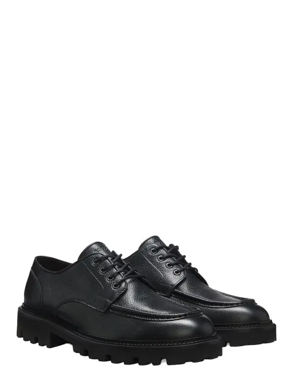 BOSS Leather Derby Shoes With Lug Sole - Black