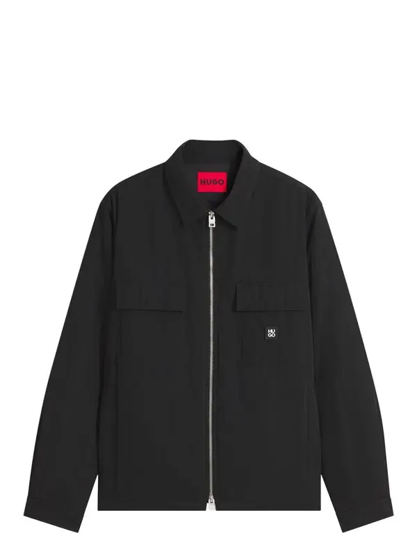 Hugo Oversized-fit Overshirt In Water-repellent Canvas - Black