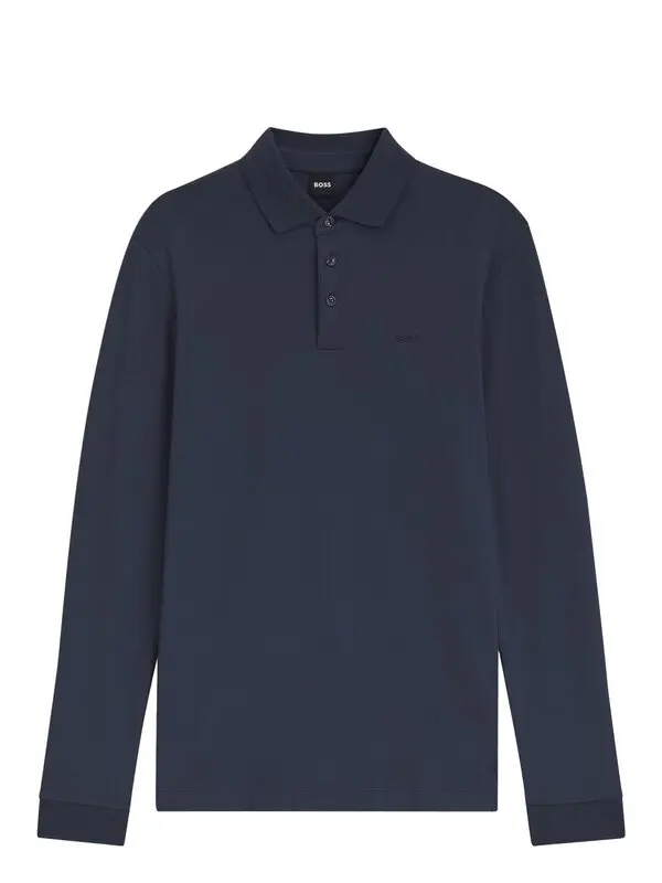 BOSS Long-sleeved Polo Shirt In Interlock Cotton With Logo - Light Blue