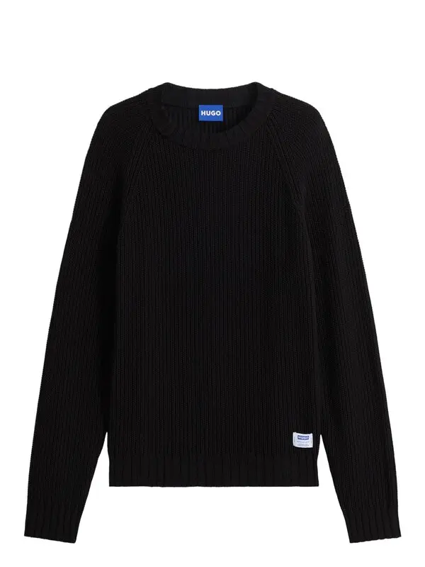 Hugo Relaxed-fit Cotton Sweater With Raglan Sleeves - Black
