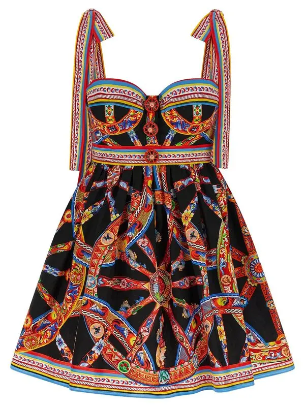 Dolce & Gabbana Carretto Print Cotton Poplin Mini Dress - Multi