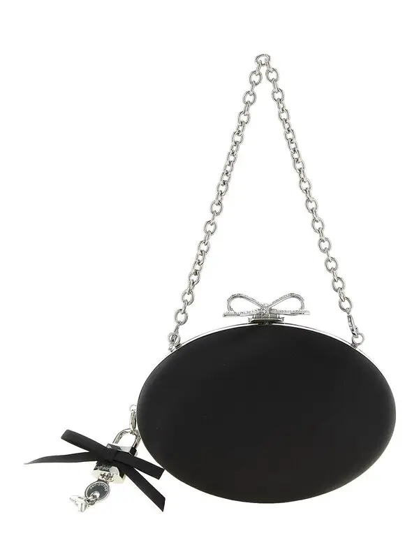 SELF-PORTRAIT Satin Oval Clutch - Black