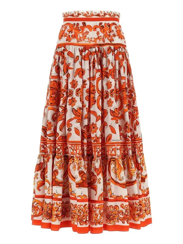 Dolce & Gabbana Maiolica Print Poplin Skirt - Orange