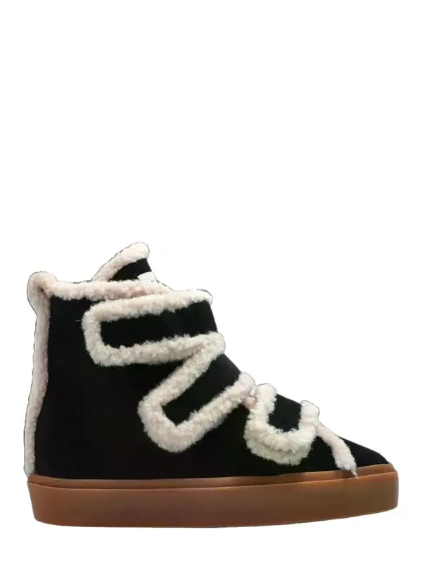 Inuikii Shearling Trimmed Touch Strap Wedge Sneakers - Black