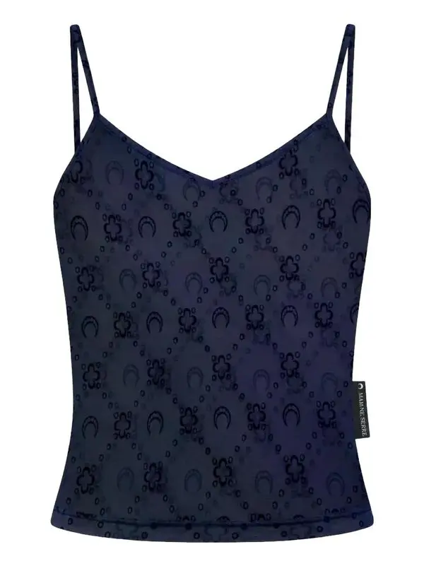 MARINE SERRE Moonogram Flock Mesh Top - Blue