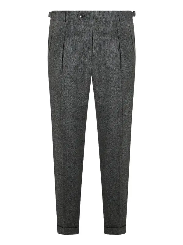 BERWICH Herringbone Pleated Trousers - Grey