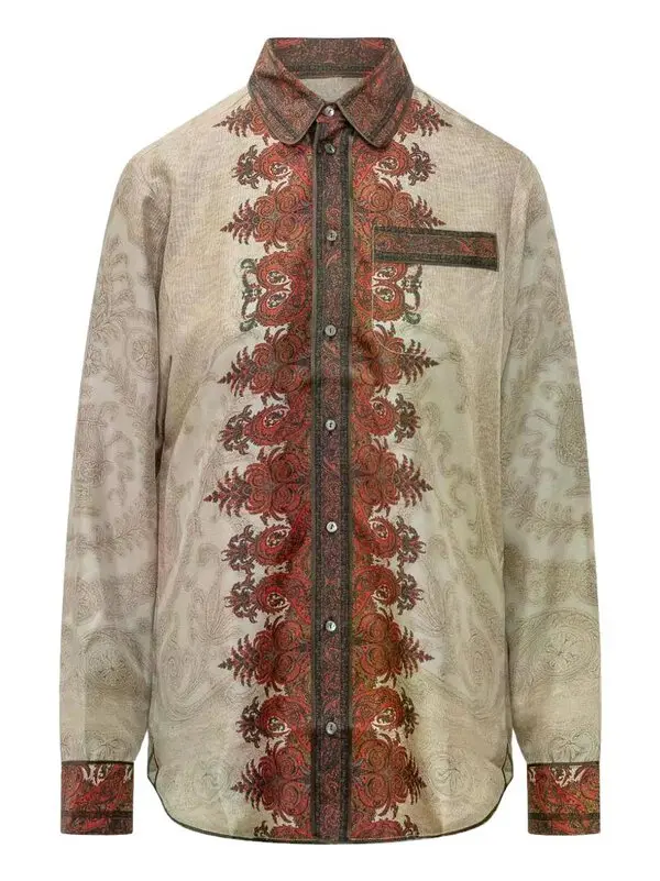 PIERRE-LOUIS MASCIA Aloe Paisley-print Shirt - Neutrals