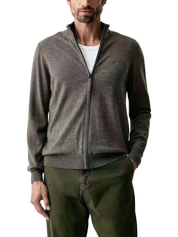 AERONAUTICA MILITARE Logo-embroidered Zip Cardigan - Brown