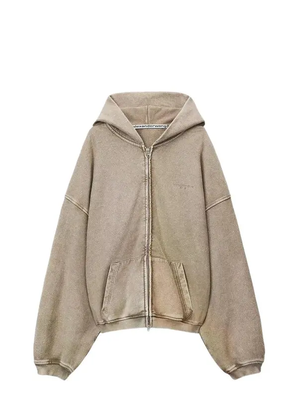 Alexander Wang All-over Crystal Oversized Zip-up Hoodie - Neutrals