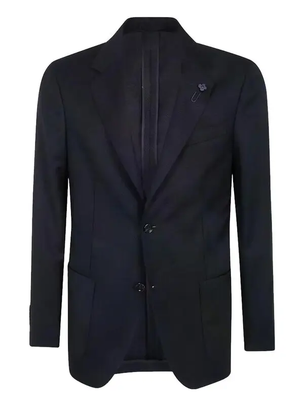 LARDINI Herringbone-pattern Single-breasted Blazer - Grey
