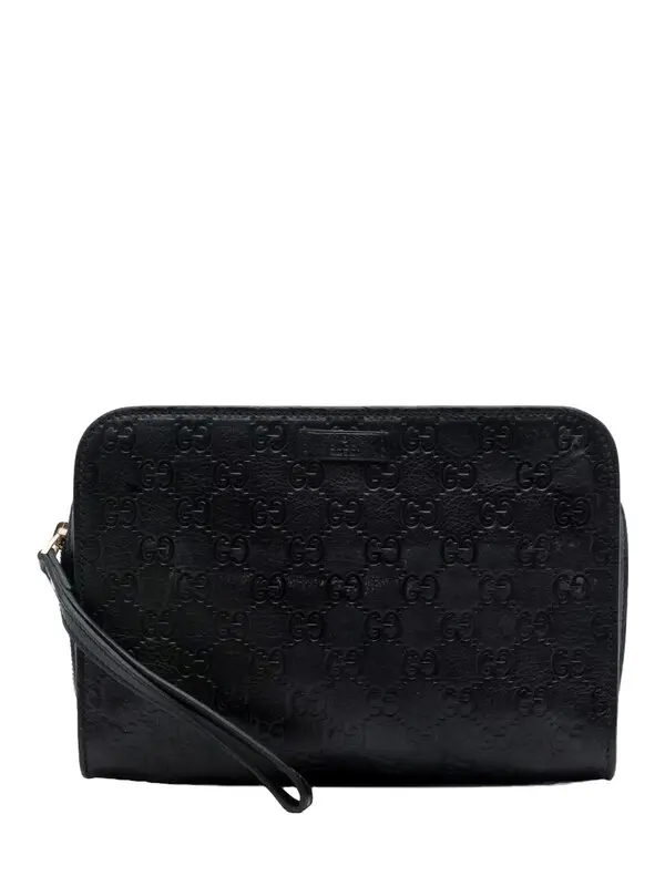 Gucci Monogram Embossed Leather Clutch Bag - Black