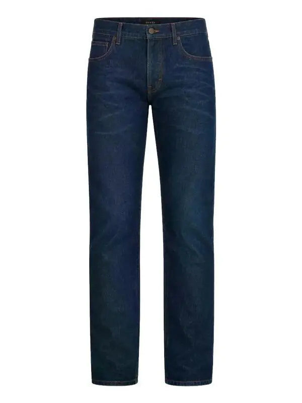Gucci Cotton Denim Pants With Embroidery - Blue