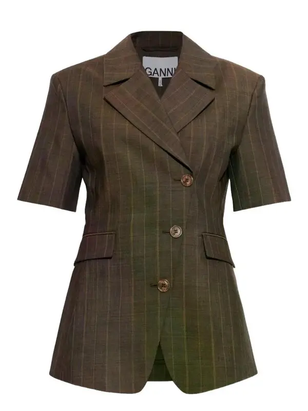 GANNI Pinstripe Short-sleeve Blazer - Brown