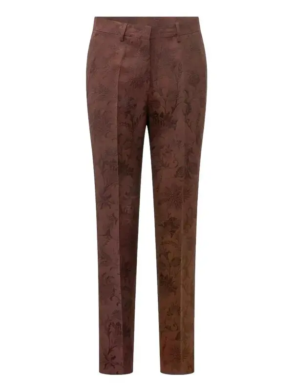 Etro Floral-jacquard Tailored Trousers - Brown