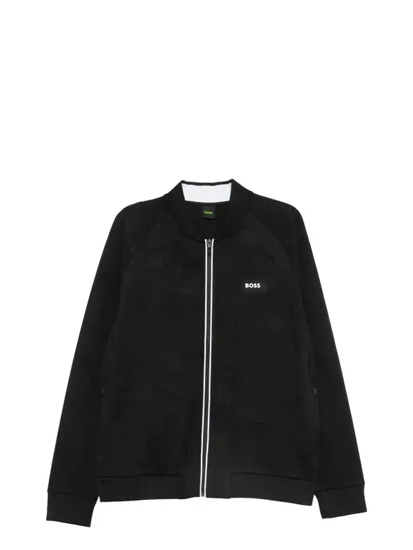 BOSS Geometric-pattern Zip-up Sweater - Black