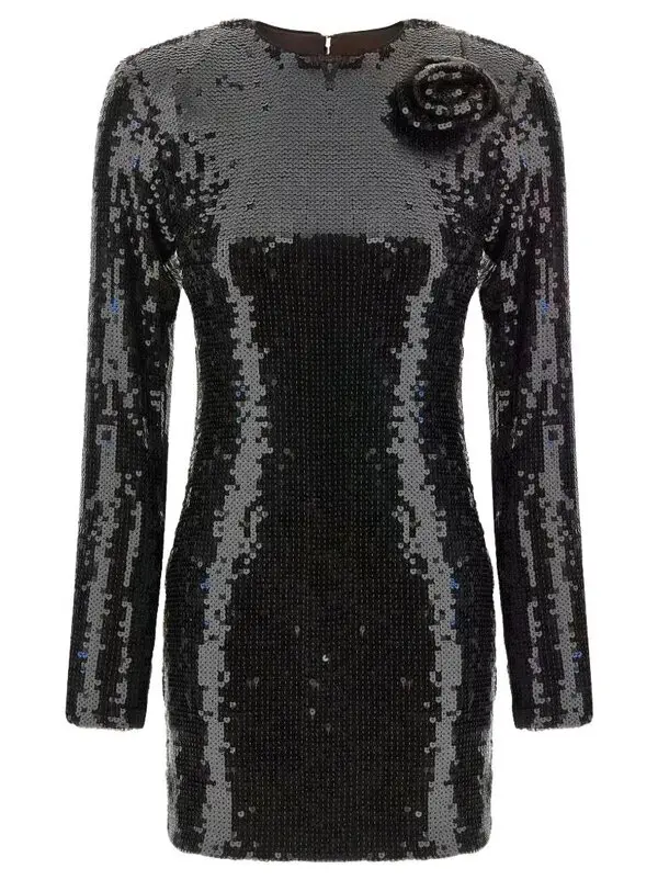 ROTATE BY BIRGER CHRISTENSEN Sequin-embellished Floral-appliqué Mini Dress - Brown