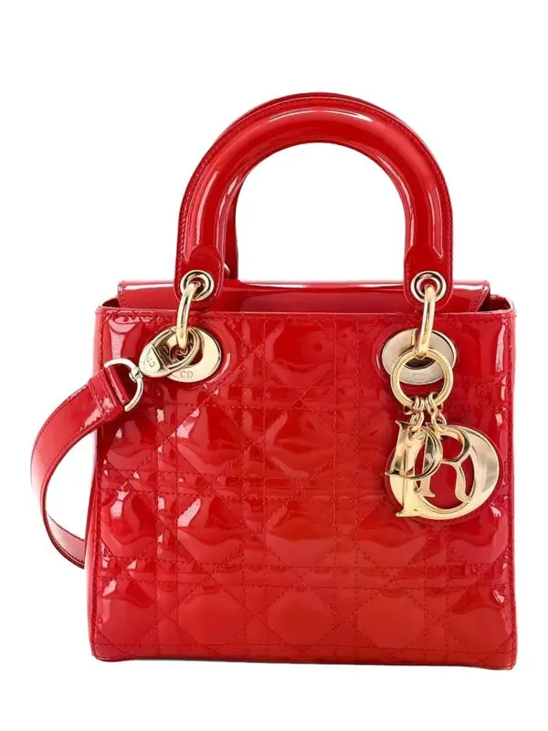 Dior Cannage Quilt Patent Small Satchel - Red