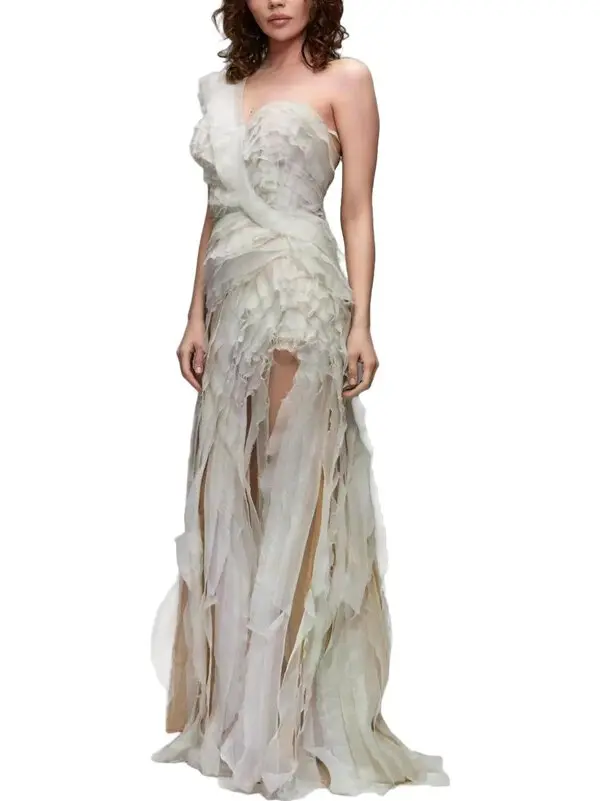 NORINA ST Zaira Ruffled One-shoulder Gown - Neutrals