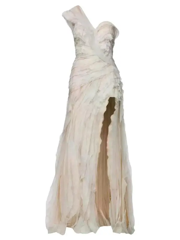 NORINA ST Zaira Ruffled One-shoulder Gown - Neutrals