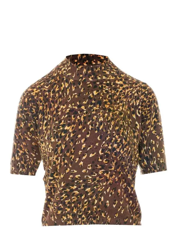 TWINSET Animal-print High-neck T-shirt - Brown