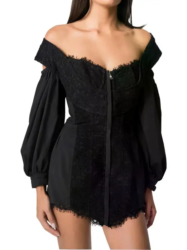 NORINA ST Aida Lace-panelled Off-shoulder Mini Dress - Black