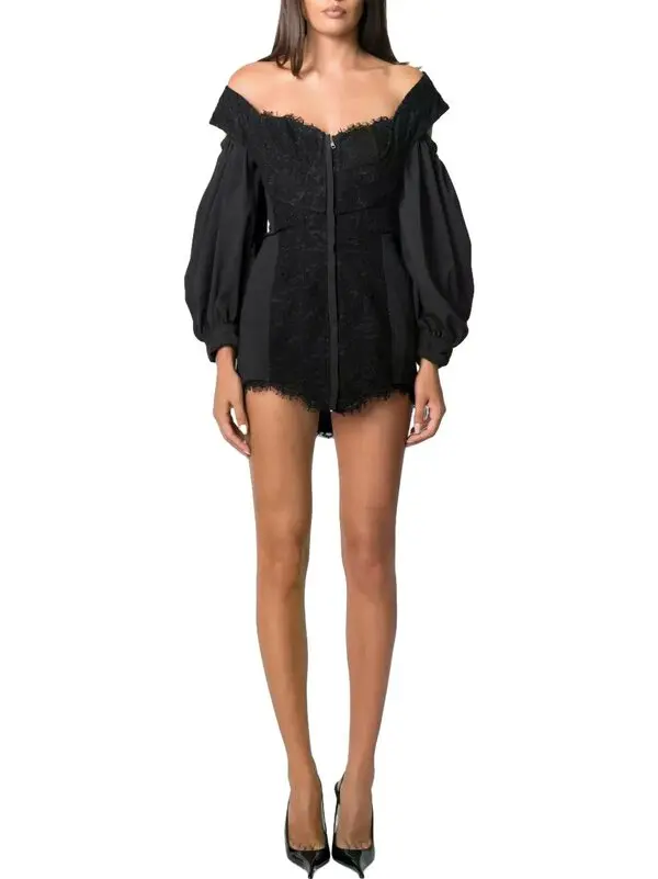 NORINA ST Aida Lace-panelled Off-shoulder Mini Dress - Black